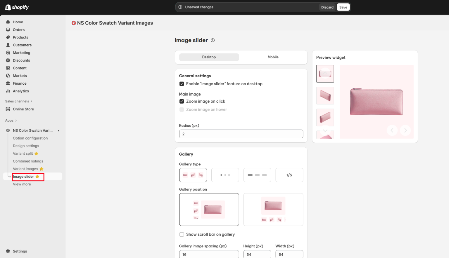 How to Set Up Image Slider - NS Color Swatch Variant Image App